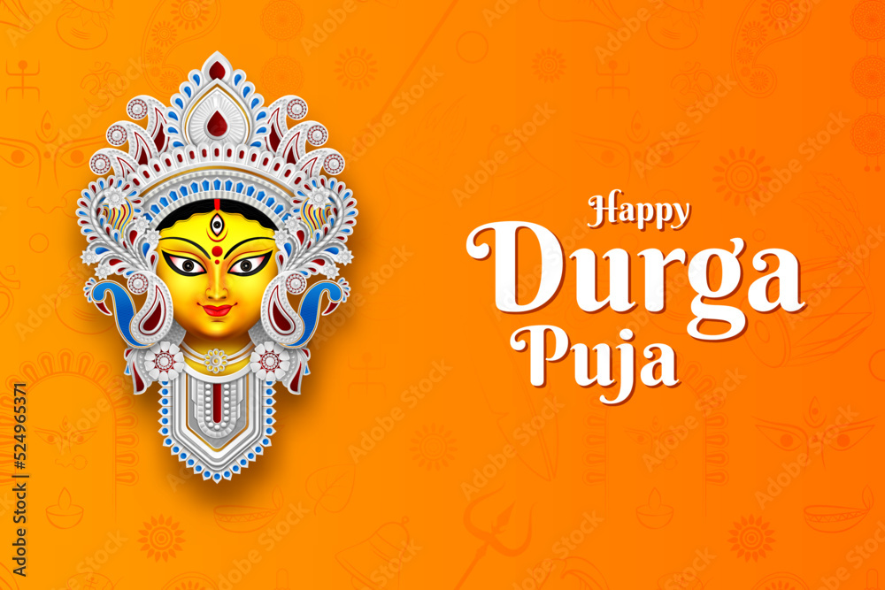 happy durga puja festival banner design in yellow background with ...