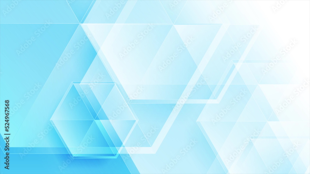 Light blue geometric tech background with glossy hexagons Stock ...
