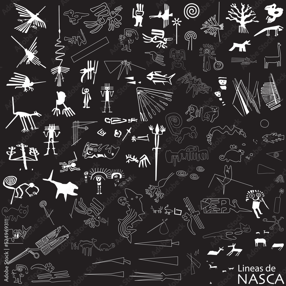 Nazca lines Peru. Compilation of new Nazca lines, Hieroglyphics of ...