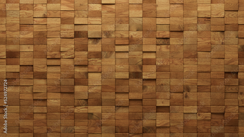 Timber Tiles arranged to create a Natural wall. 3D, Wood Background ...