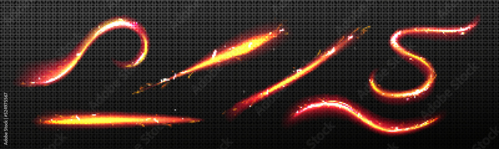 Abstract fire lines with sparks, bright glow lines isolated on ...