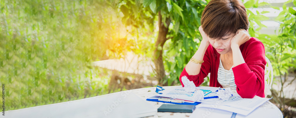 Banner Stress asian women headache have migraine feeling temples ...