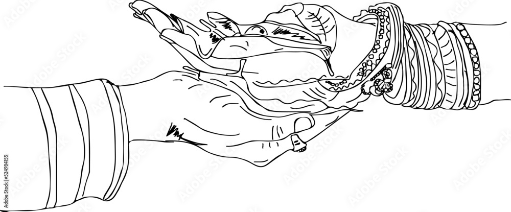 Indian bride groom hand holding indian line art vector illustration ...