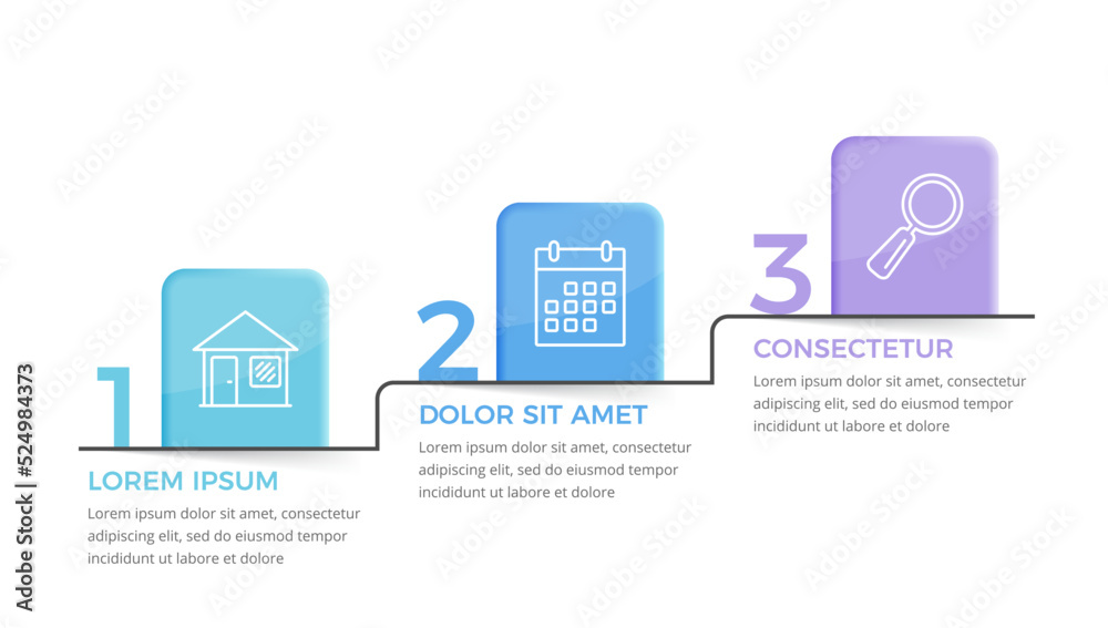Infographic template with 3 steps with numbers and icons, workflow ...