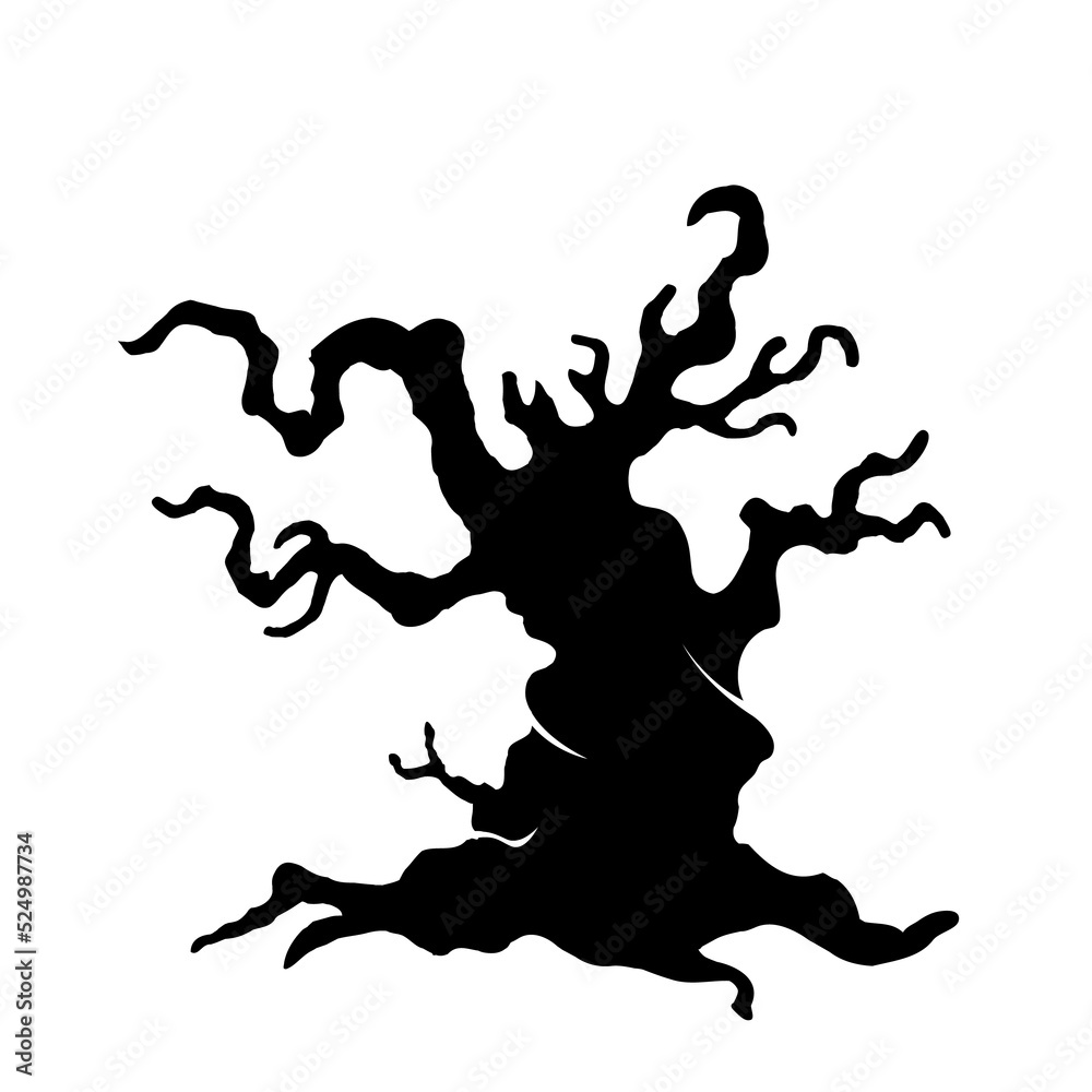 Scary haunted tree. Halloween Ghost Tree Silhouette Vector. Stock ...