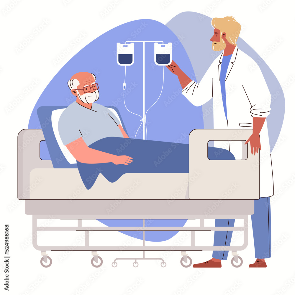 Hospitalization concept. Elderly person feels pain, fear, depression in ...