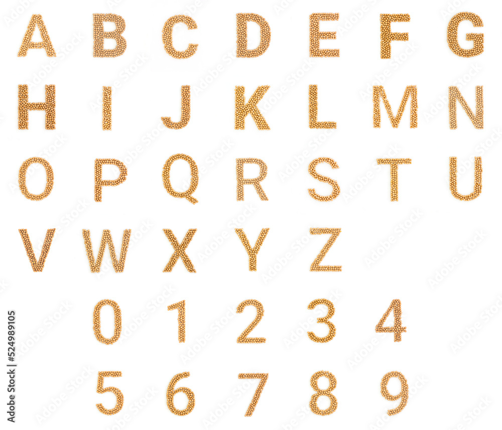 Capital letters made from chickpea beans. Dry chick pea font. Alphabet ...