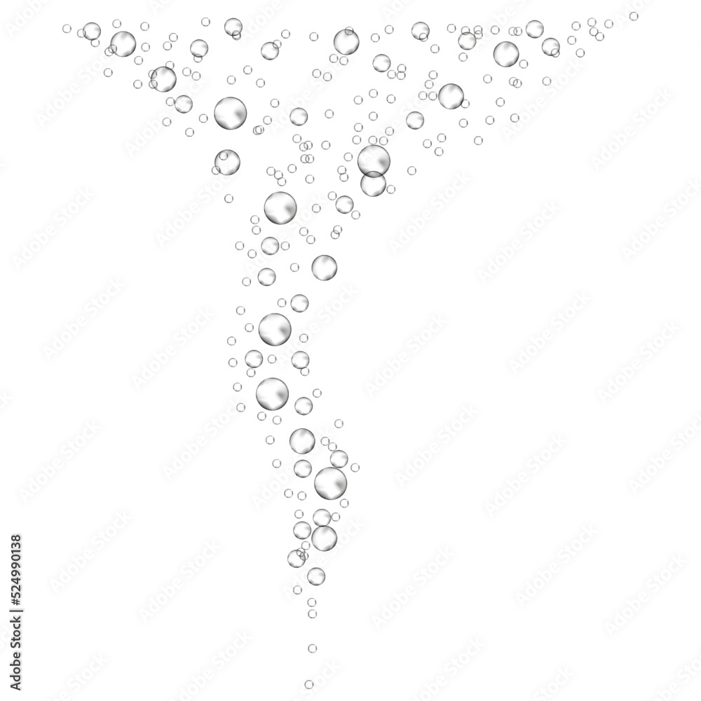 Underwater bubbles of fizzing soda. Streams of air. Dissolving tablets. Realistic oxygen pop in ...