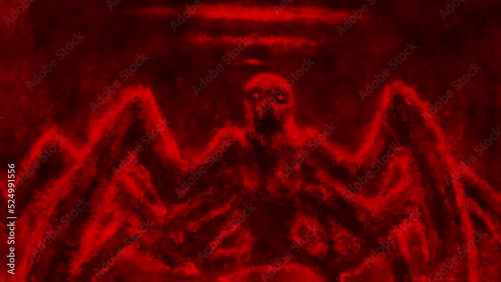 Scary zombie spider wakes up and attacks 2D animation. Abandoned space ...