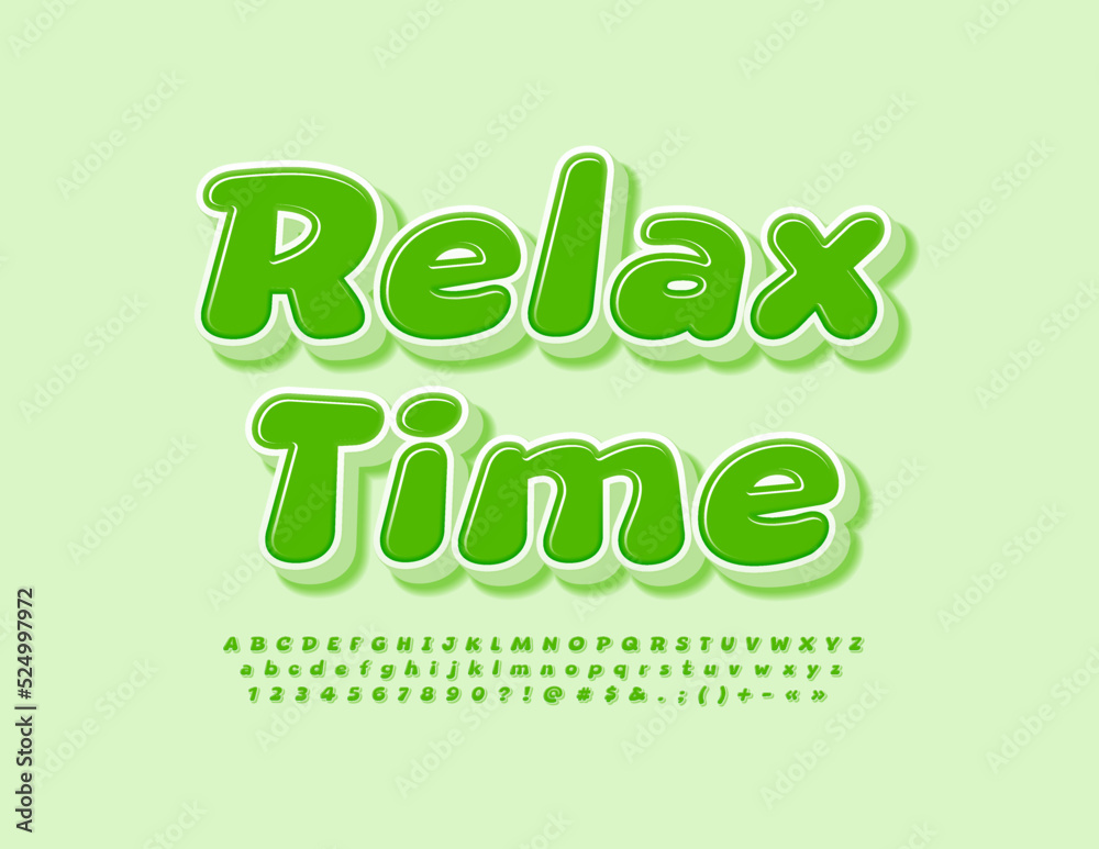 Vector wellness poster Relax Time. Funny 3D Font. Green playful ...