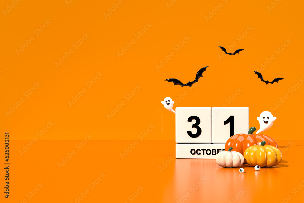 Halloween orange background with white wooden calendar on OCTOBER 31 ...
