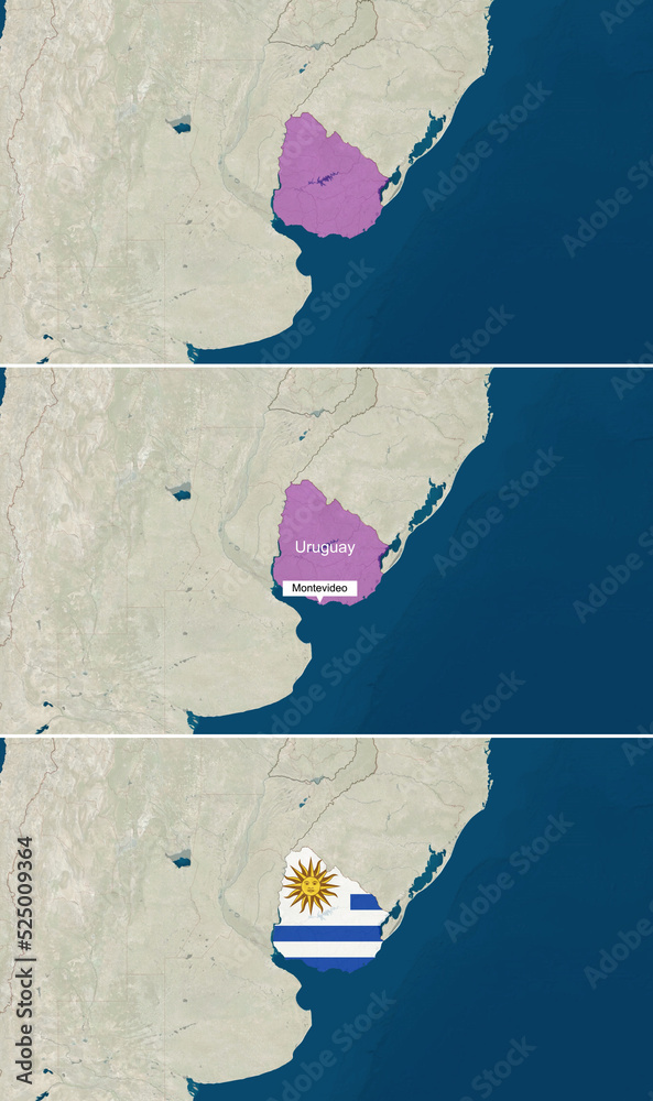 The map of Uruguay with text, textless, and with flag Stock ...