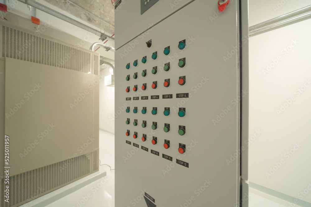 Close up of Industrial electric switch panel power plant in industry ...