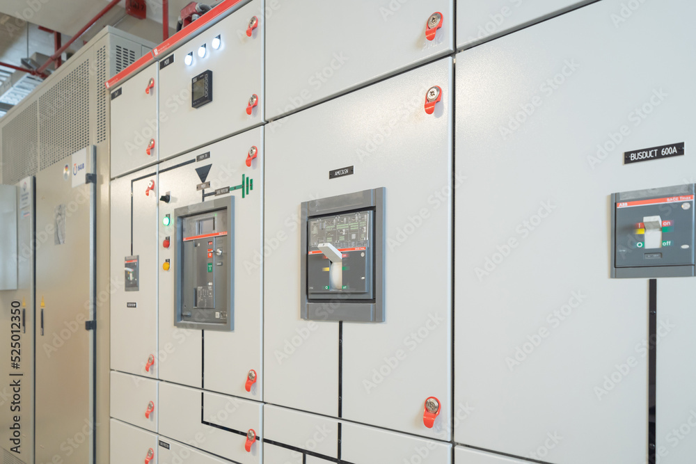 Close up of Industrial electric switch panel power plant in industry ...