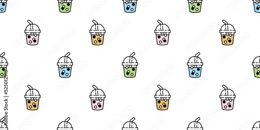 Boba tea seamless pattern vector bubble milk tea scarf isolated repeat ...