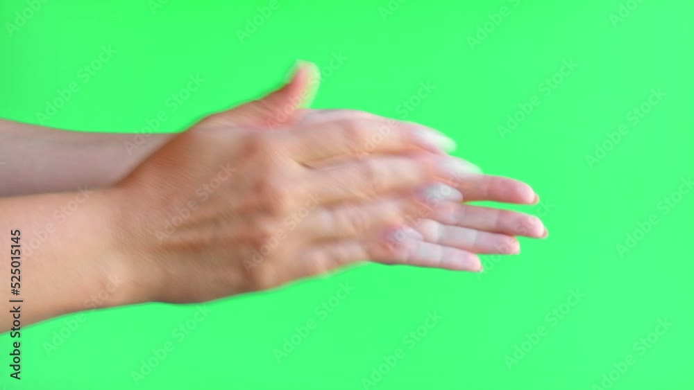 Female Hands are clapping on green screen background. Girl Hands ...