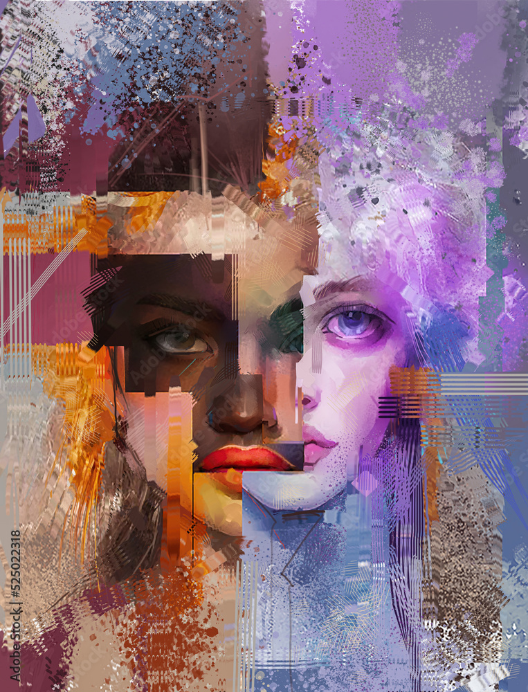 Abstract color paint, portrait of person in oil painting. Modern art ...