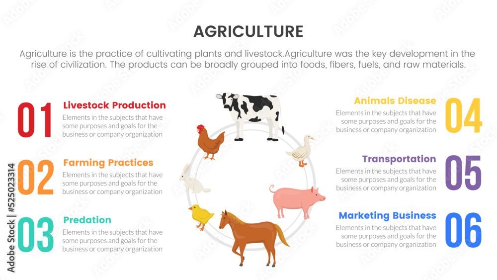 livestock cycle farming agriculture infographic concept for slide ...