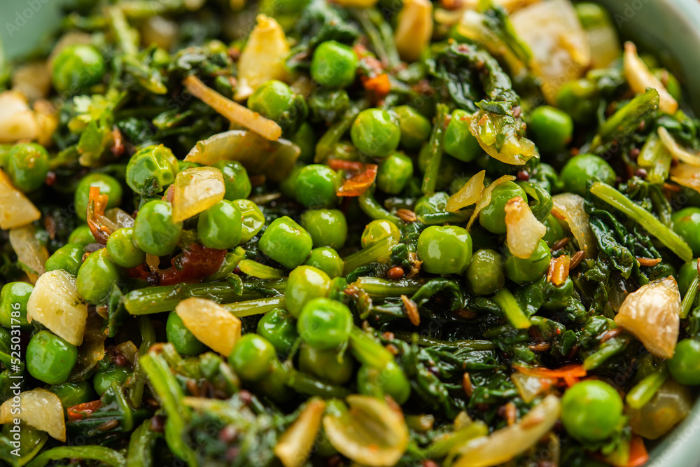 palak matar curry also known as spinach geen peas masala sabzi or sabji ...