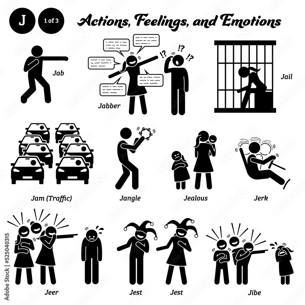 Stick figure human people man action, feelings, and emotions icons ...