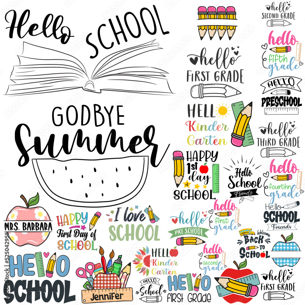 Back to School Mega vector Bundle, Hello School icon set, Teacher ...