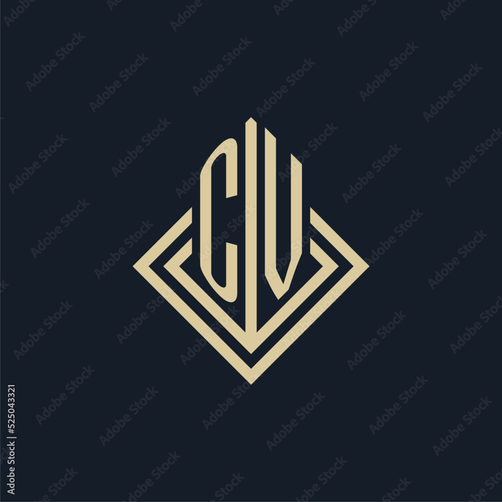 Initials CV logo rhombus lines shape style, luxury modern real estate ...