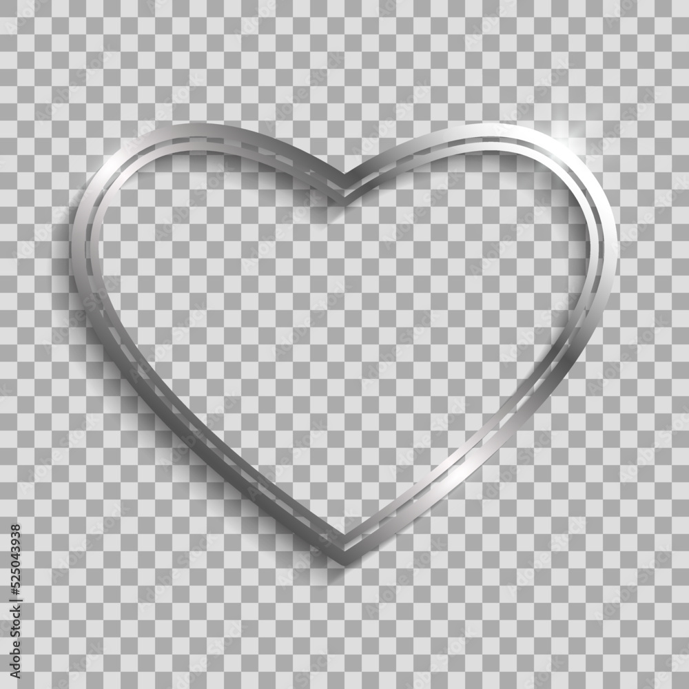 Silver double heart frame with shadows and highlights isolated on a ...