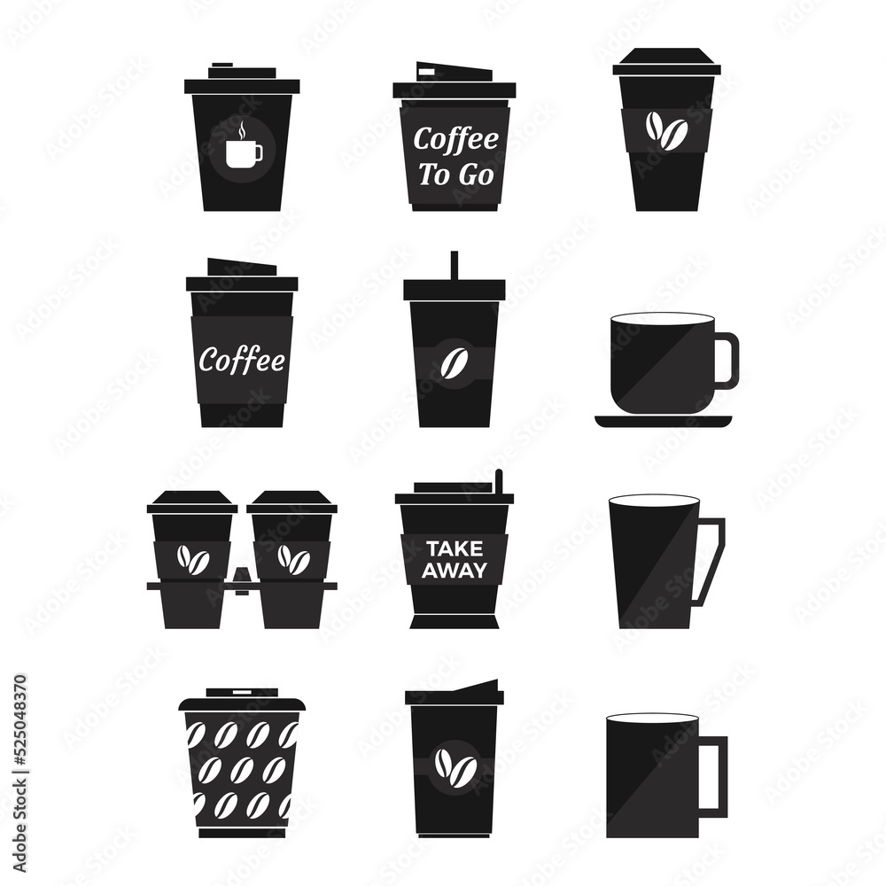Cup coffee icon set isolated on white background. Collection icon ...