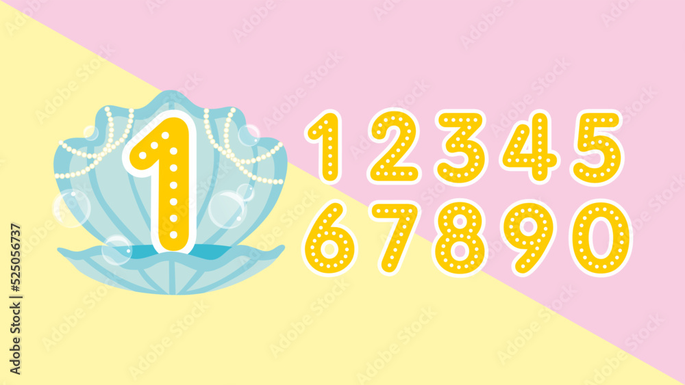 numbers in cute sea shell with pearl and water bubbles Stock Vector ...