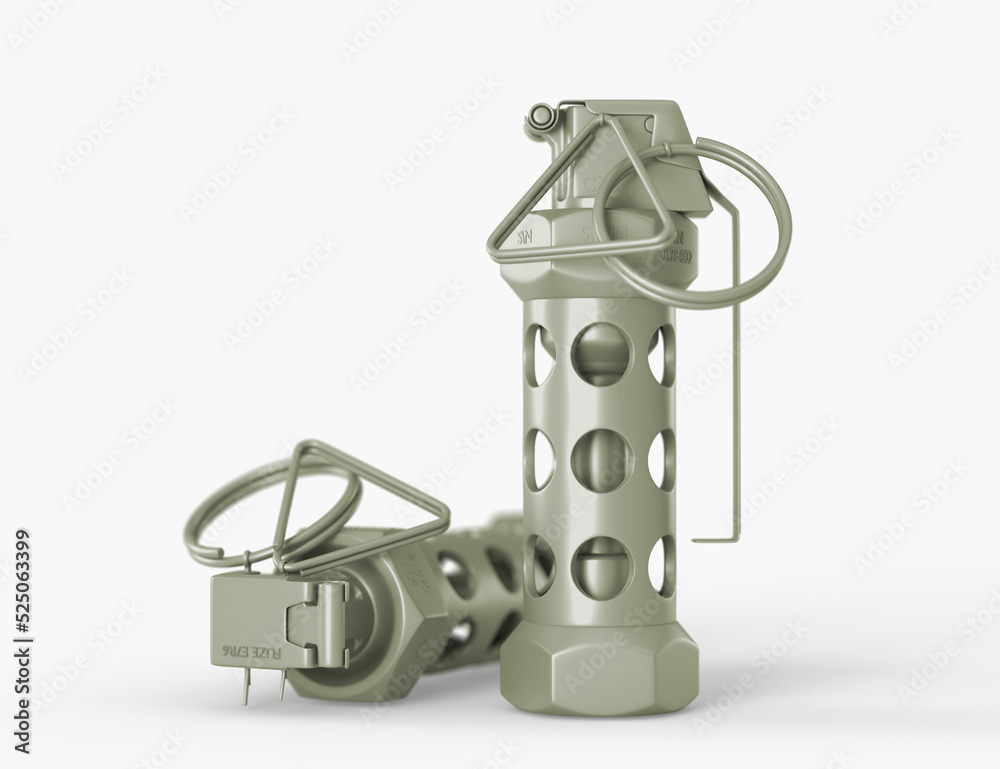 Flash grenades or bombs, 3d render. Realistic mockup of explosive ...