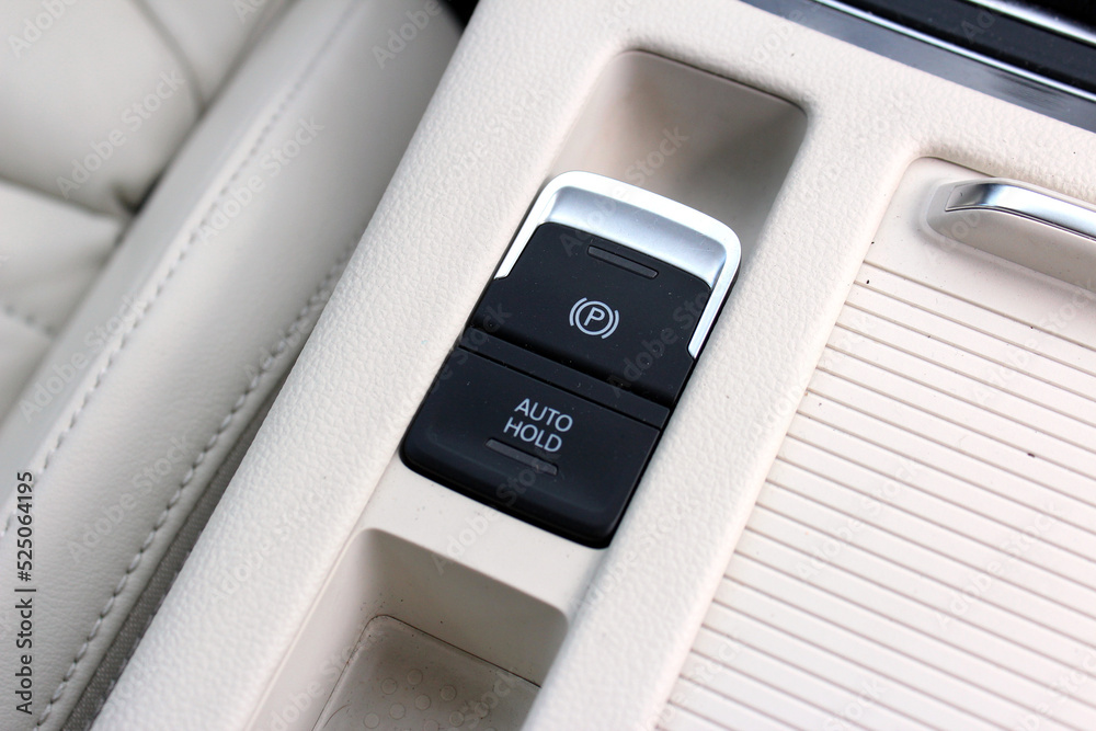 Fotografia do Stock: Electronic car hand break button. Electric parking ...