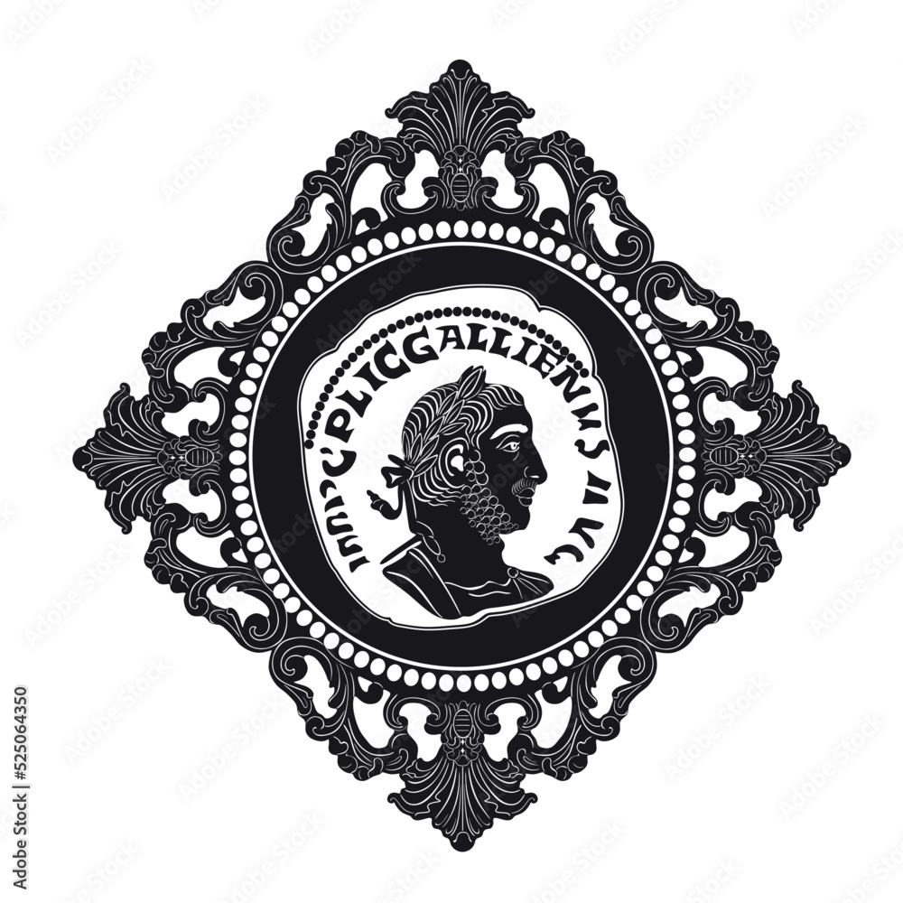 Roman gold coin with vintage frame Stock Vector | Adobe Stock