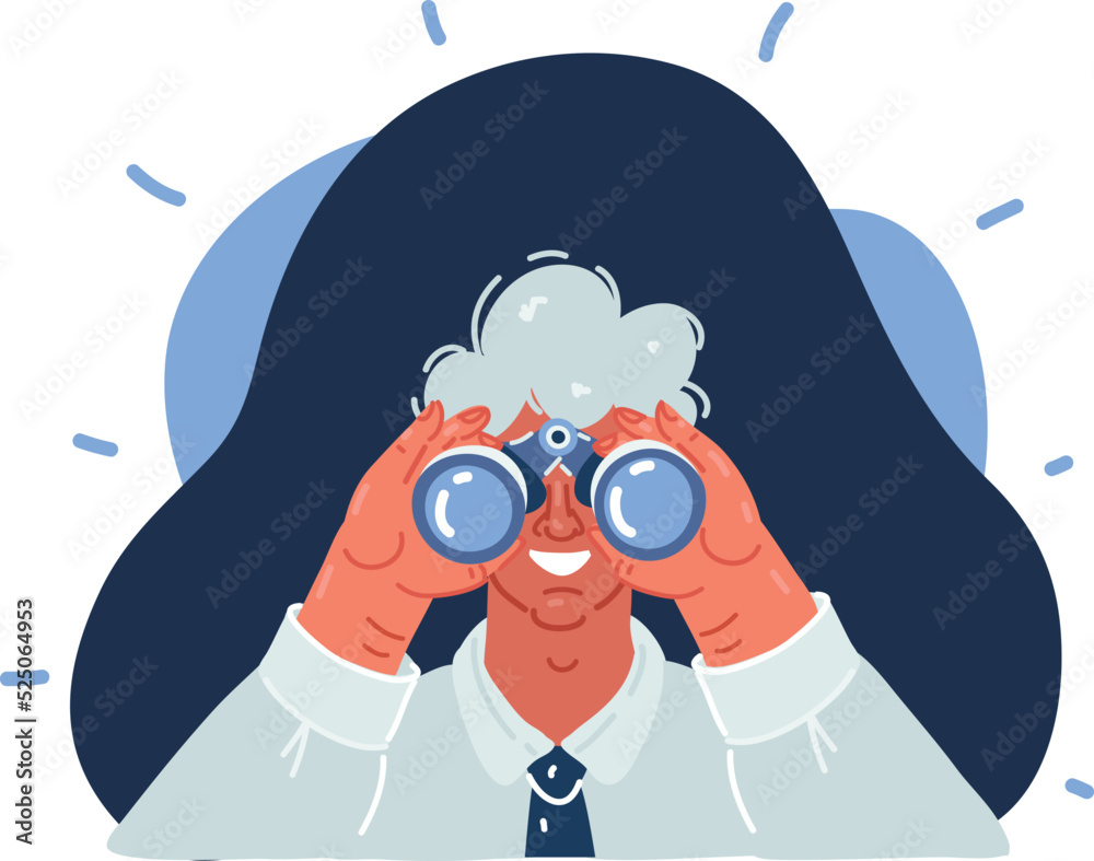 Cartoon vector illustration of Young man looking through binocular ...