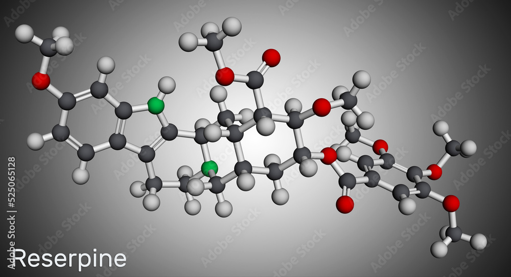 Reserpine alkaloid molecule. It is antihypertensive drug, used for the ...