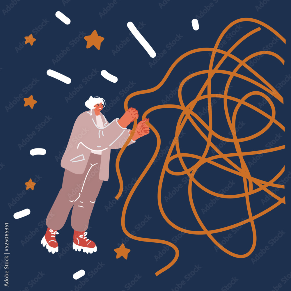 Cartoon vector illustration of woman unravel mess thread Stock Vector ...