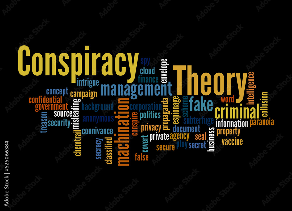 Word Cloud with CONSPIRACY THEORY, isolated on a black background Stock ...