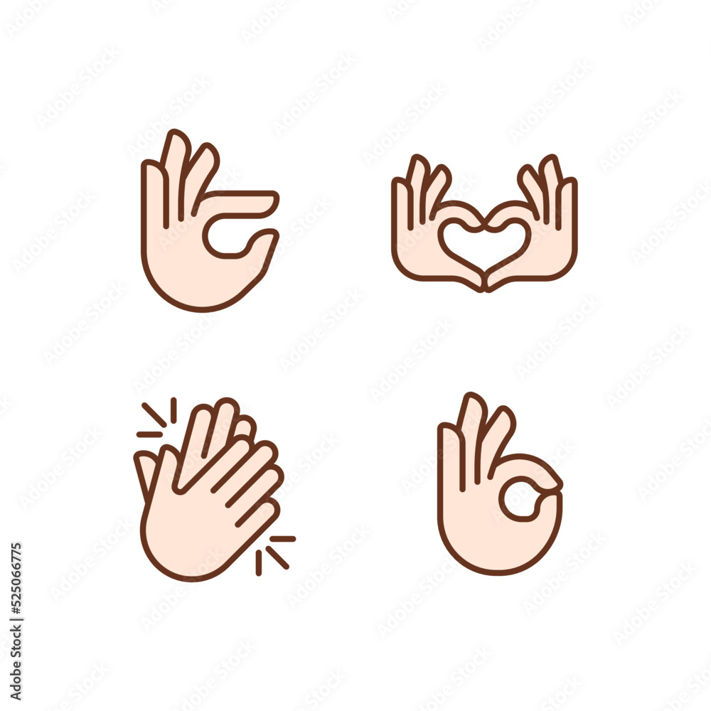 Body language signals pixel perfect RGB color icons set. Hands gestures ...