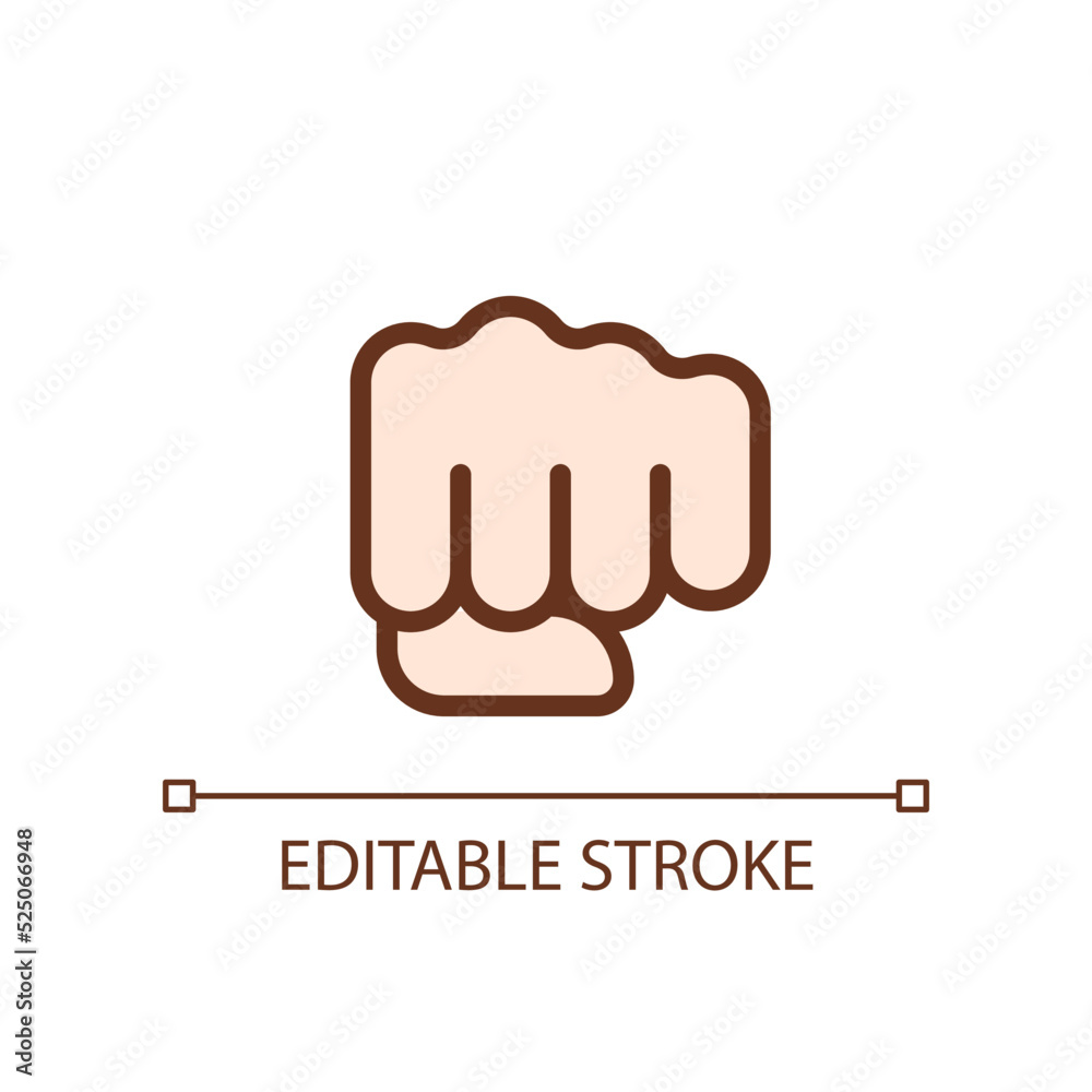 Punching fist pixel perfect RGB color icon. Hand gesture. Fighting ...