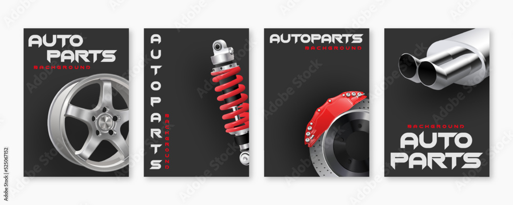 Vector illustration, car parts background template set, realistic 3d ...