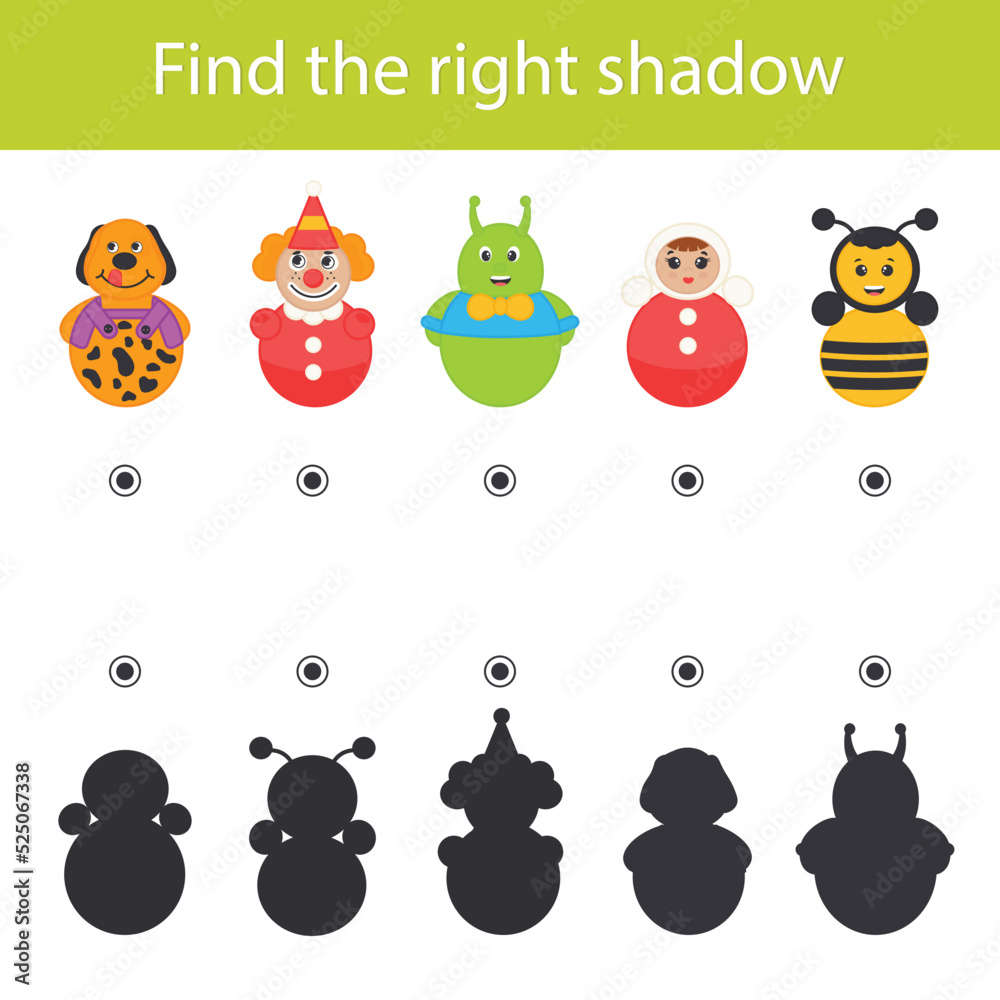 Game for the development of logic for children. Find the correct shadow ...