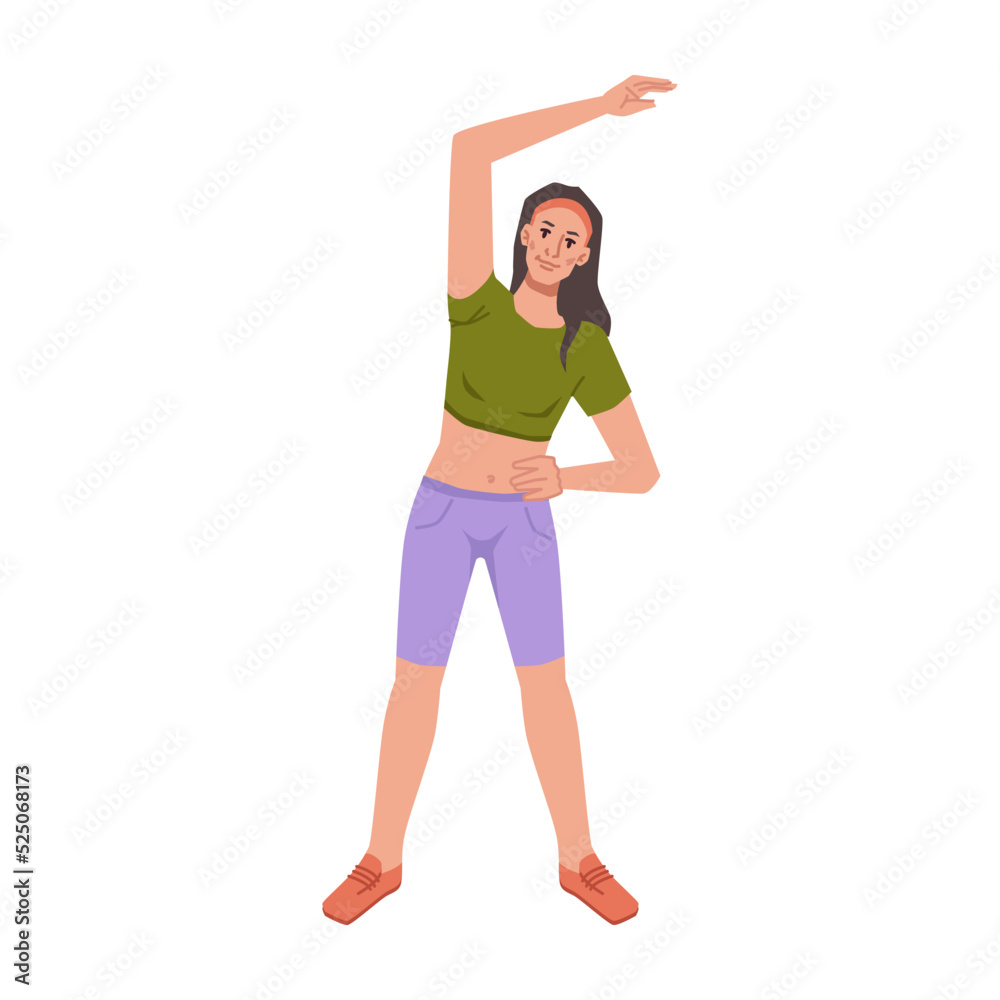 Cartoon person training stretching hand aside, yoga fitness classes ...