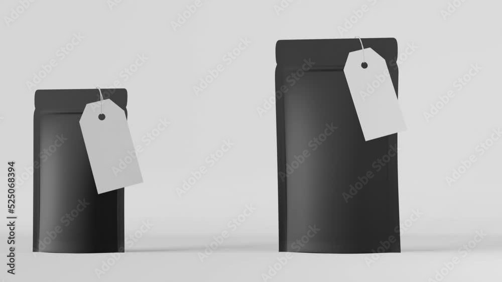 Black pouch bags branding template price tag mockup white background 3D ...