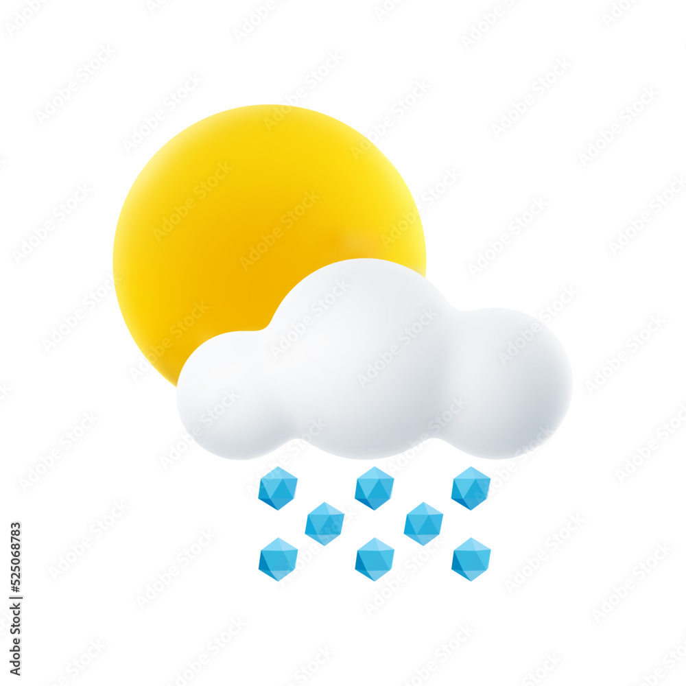 3D Cartoon Icon of Cloudy Weather with Hail. Sign of Cloud, Sun and ...