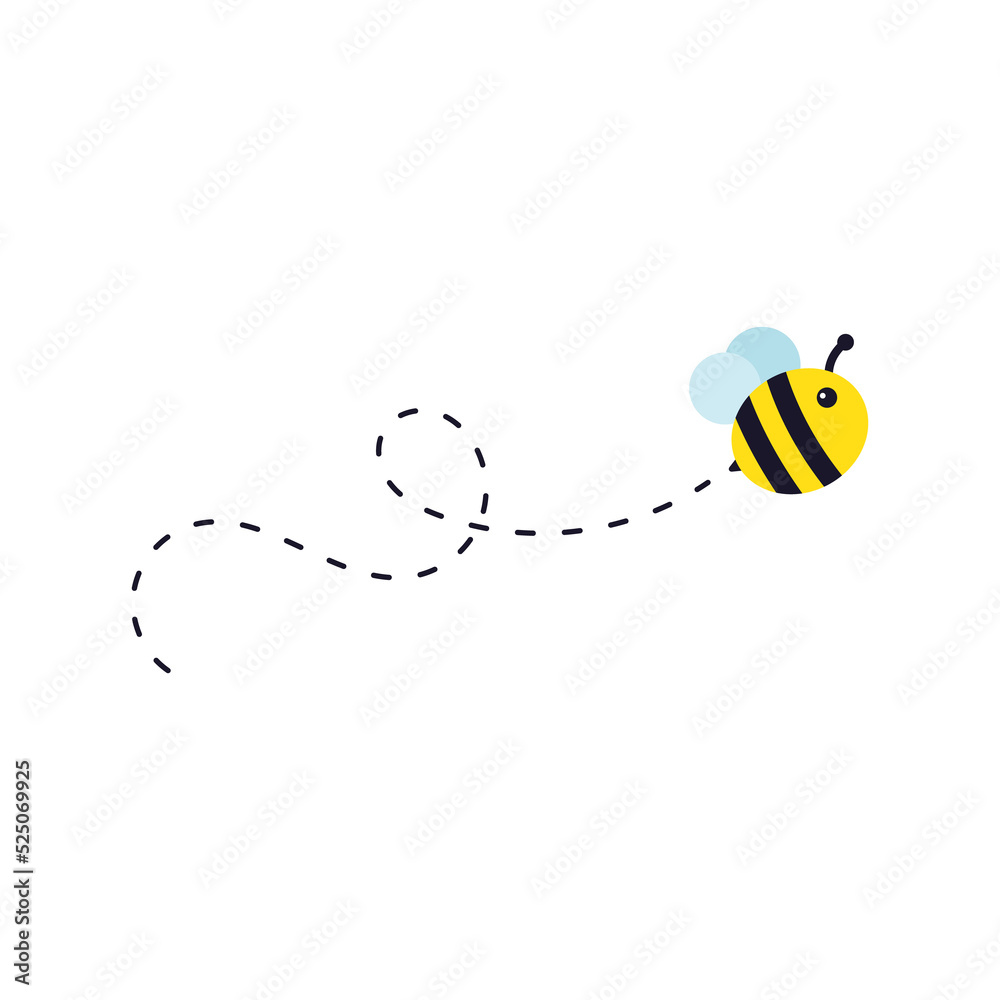 Bee flying path. A bee flying in a dotted line The flight path of a bee ...
