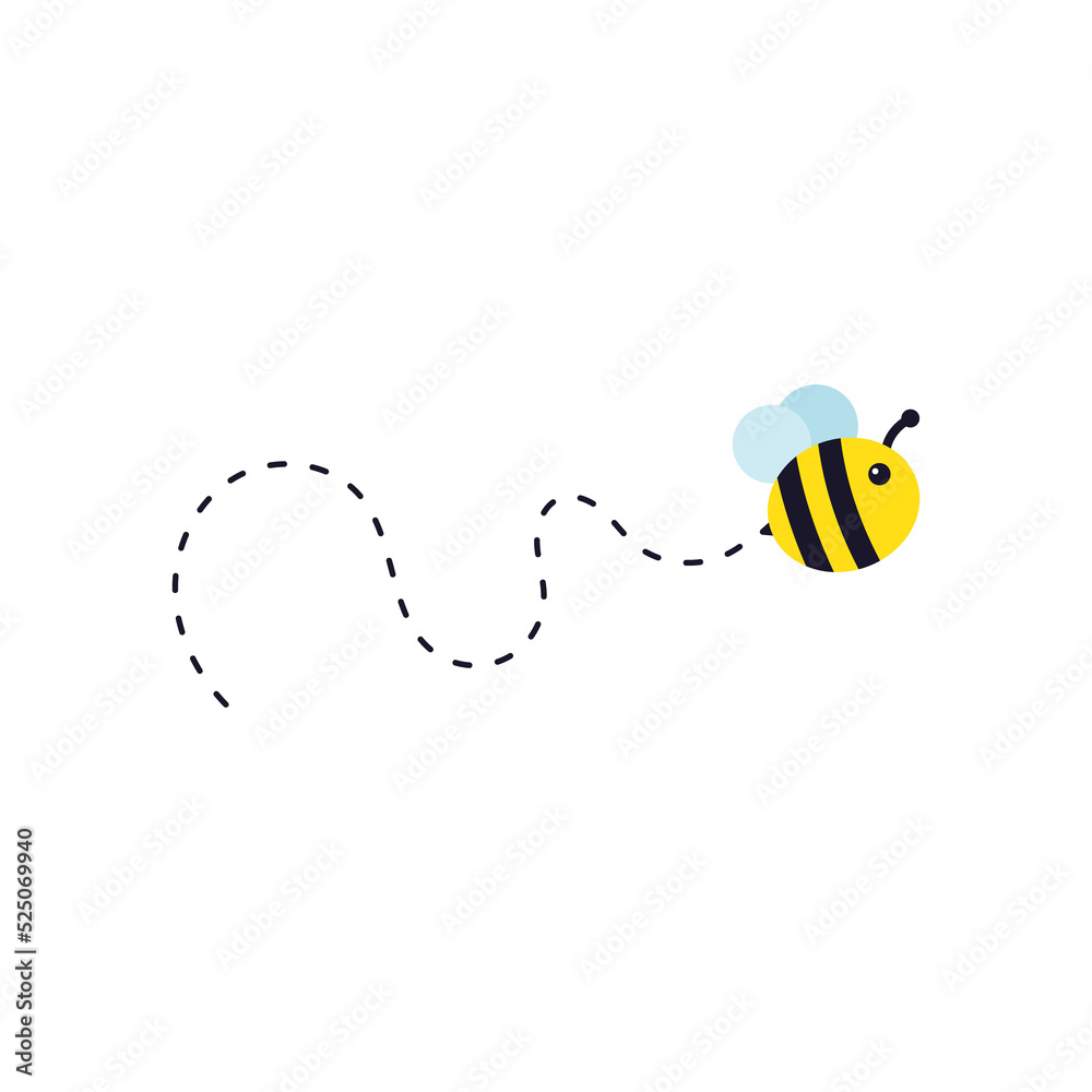 Bee flying path. A bee flying in a dotted line The flight path of a bee ...