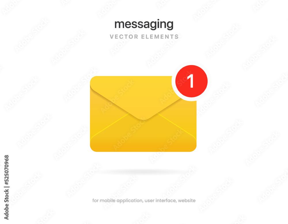 3d realistic yellow message chat messaging icon. Document and postal ...