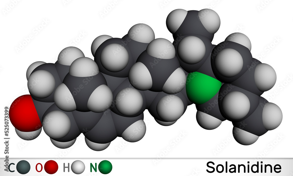 Solanidine molecule. It is poisonous steroidal alkaloid, plant ...