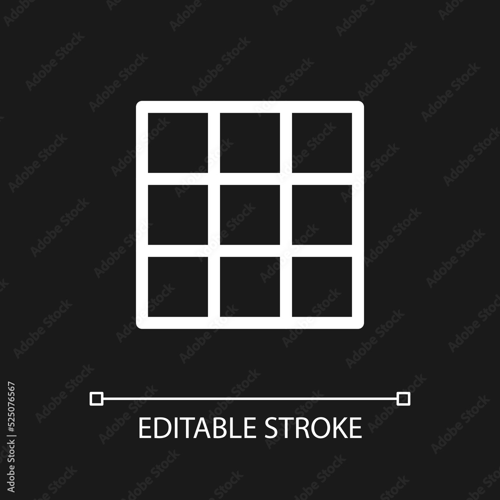 Rule of thirds grid pixel perfect white linear ui icon for dark theme ...