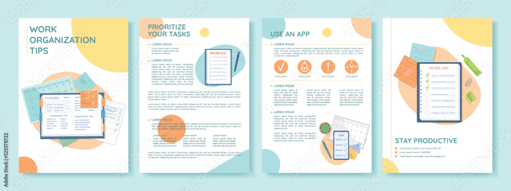 Work organization tips flat vector brochure template. Office booklet ...