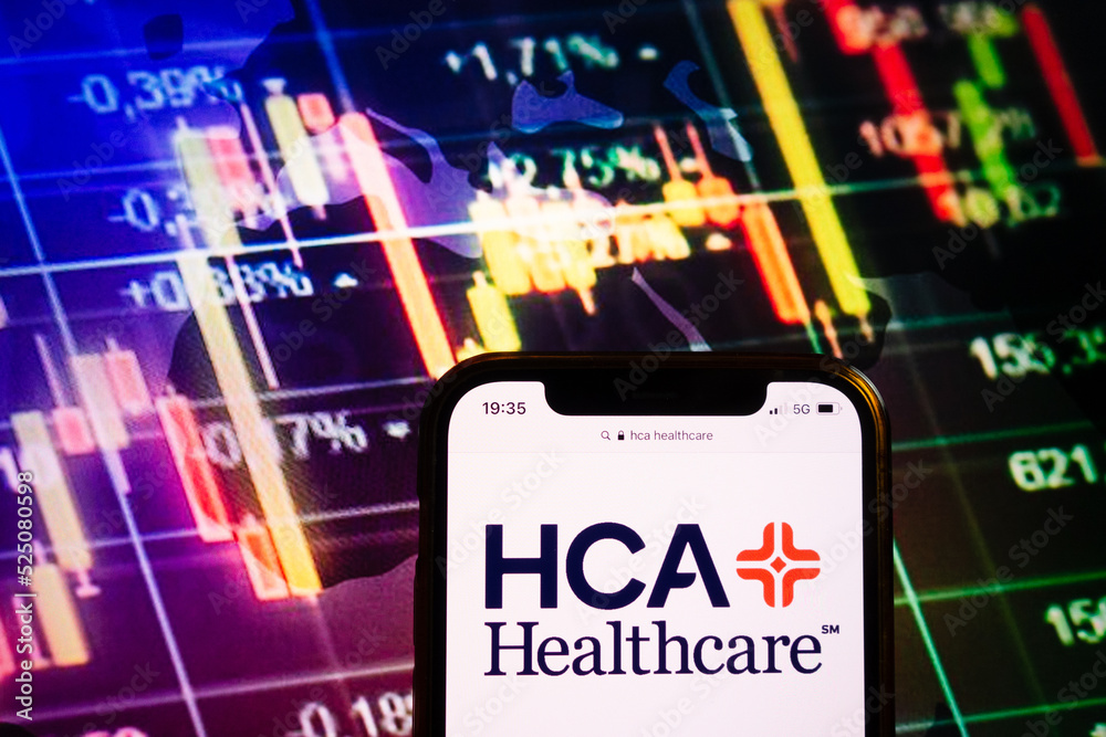 KONSKIE, POLAND - August 10, 2022: Smartphone displaying logo of HCA ...
